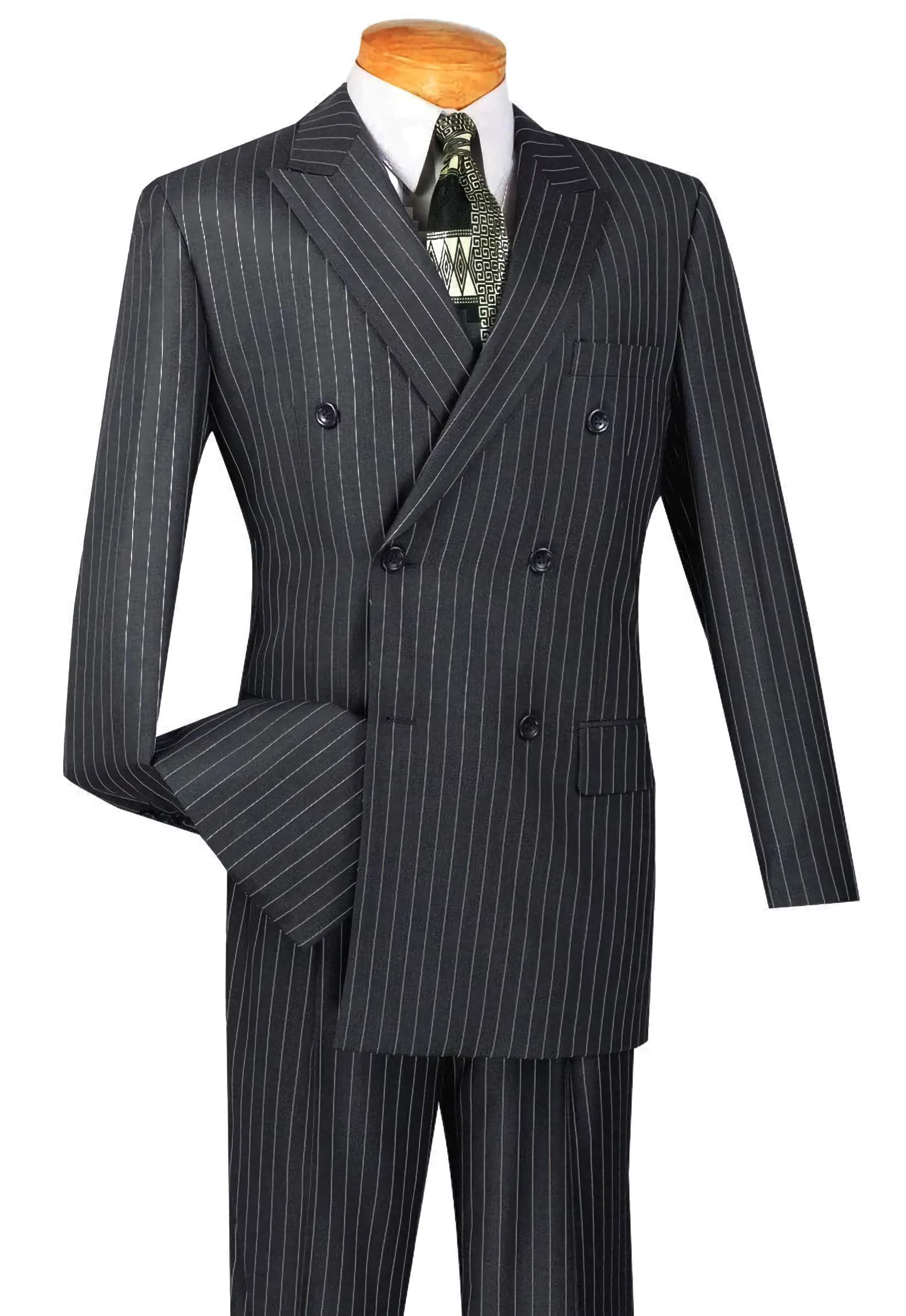 Rockefeller Collection - Double Breasted Stripe Suit Charcoal Regular