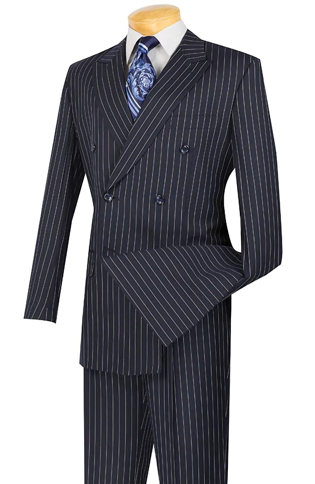 Rockefeller Collection - Double Breasted Stripe Suit Navy Regular Fit